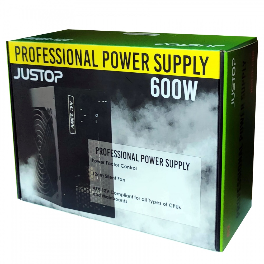 JUSTOP 600W PSU Black ATX Power Supply With 120mm Fan - DigiDirect